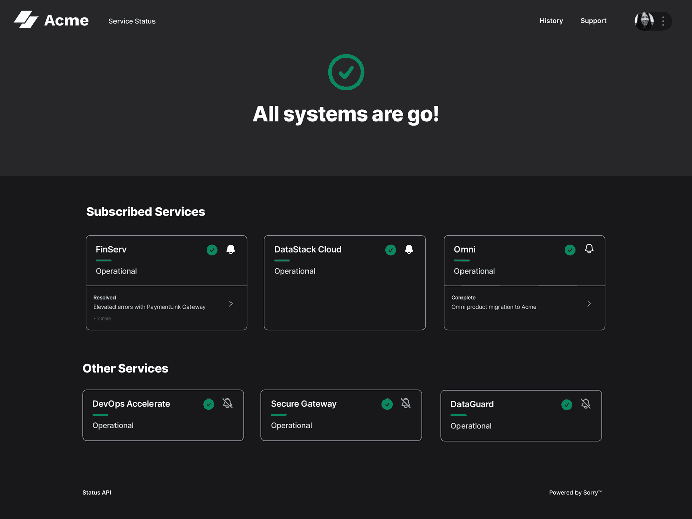 Status Page Collections for Multiple Products | Sorry™
